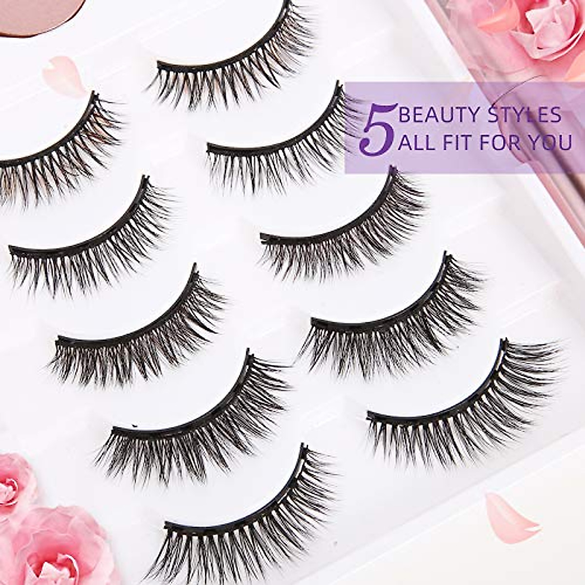 Magnetic eyelashes with eyeliner Kit,5 Pairs Different Reusable Magnetic Lashes,Natural Look False Lashes with Tweezers and Eyeliner