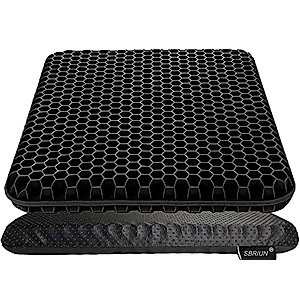 Gel Enhanced Seat Cushion for Long Sitting - Double Thick Honeycomb Breathable Design Egg Seat Cushion with Non-Slip Cover - Office Chair Car Cooling Seat Cushion - Computer Desk Pain Relief Pad