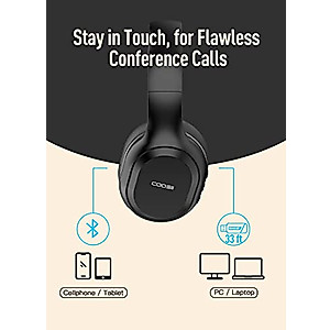 COOSII P80C Bluetooth Wireless Headphones with Dual Microphone with V5.0 USB Dongle for PC Computer Home Office Online Class Headset, 40H for Laptop Chromebook Cellphone Skype Zoom Call Center