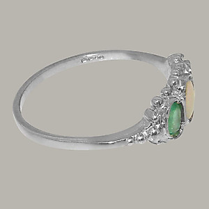 Stunning 925 Sterling Silver Natural Opal & Emerald Womens Engagement Ring - Size 8.5