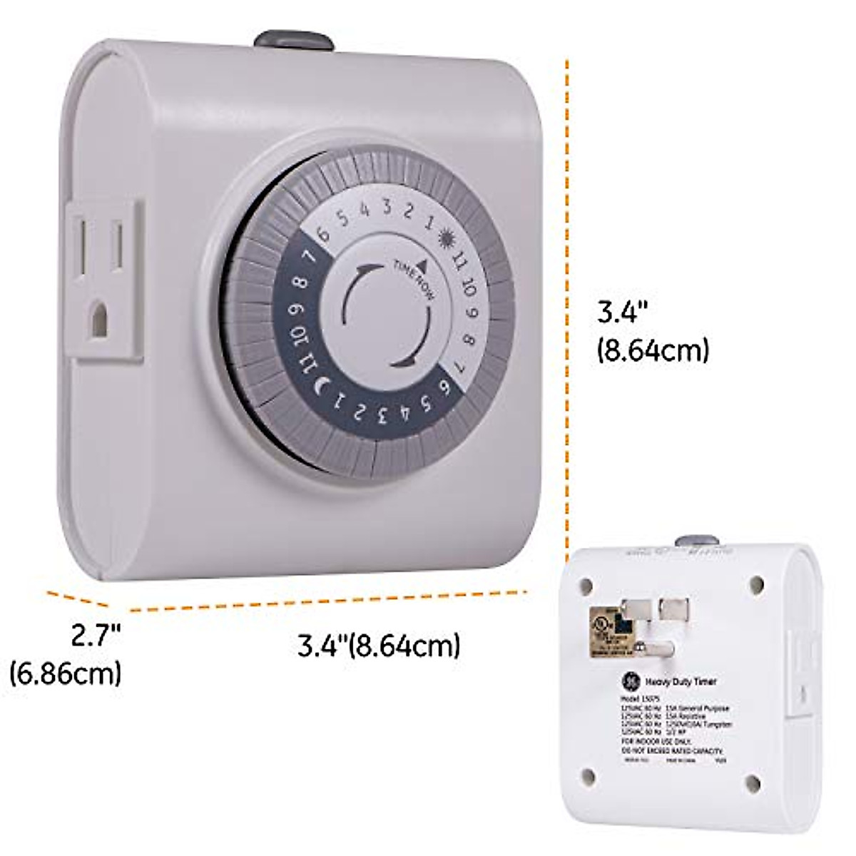 GE 24-Hour 2 Grounded Outlets Mechanical Outlet Timer, Timers for Electrical Outlets Indoor, Light Timers Indoor, Daily ON/OFF Cycle, Timer for Lights Inside, Christmas Tree Timer, 2 Pack, 46211