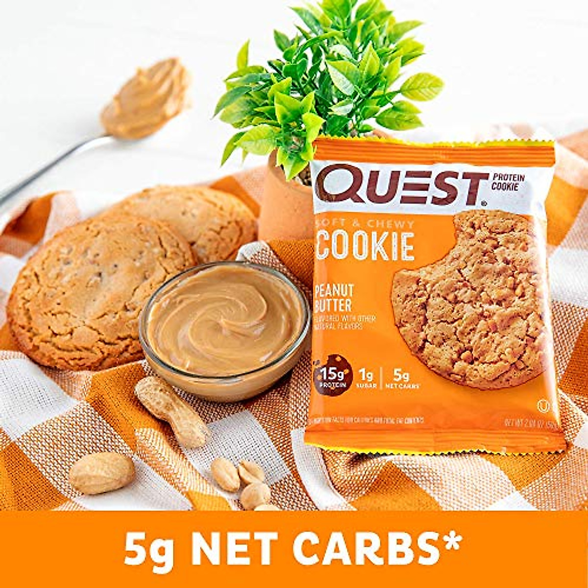 Quest Nutrition Protein Cookie, Peanut Butter,2.04 Ounce, Pack of 12