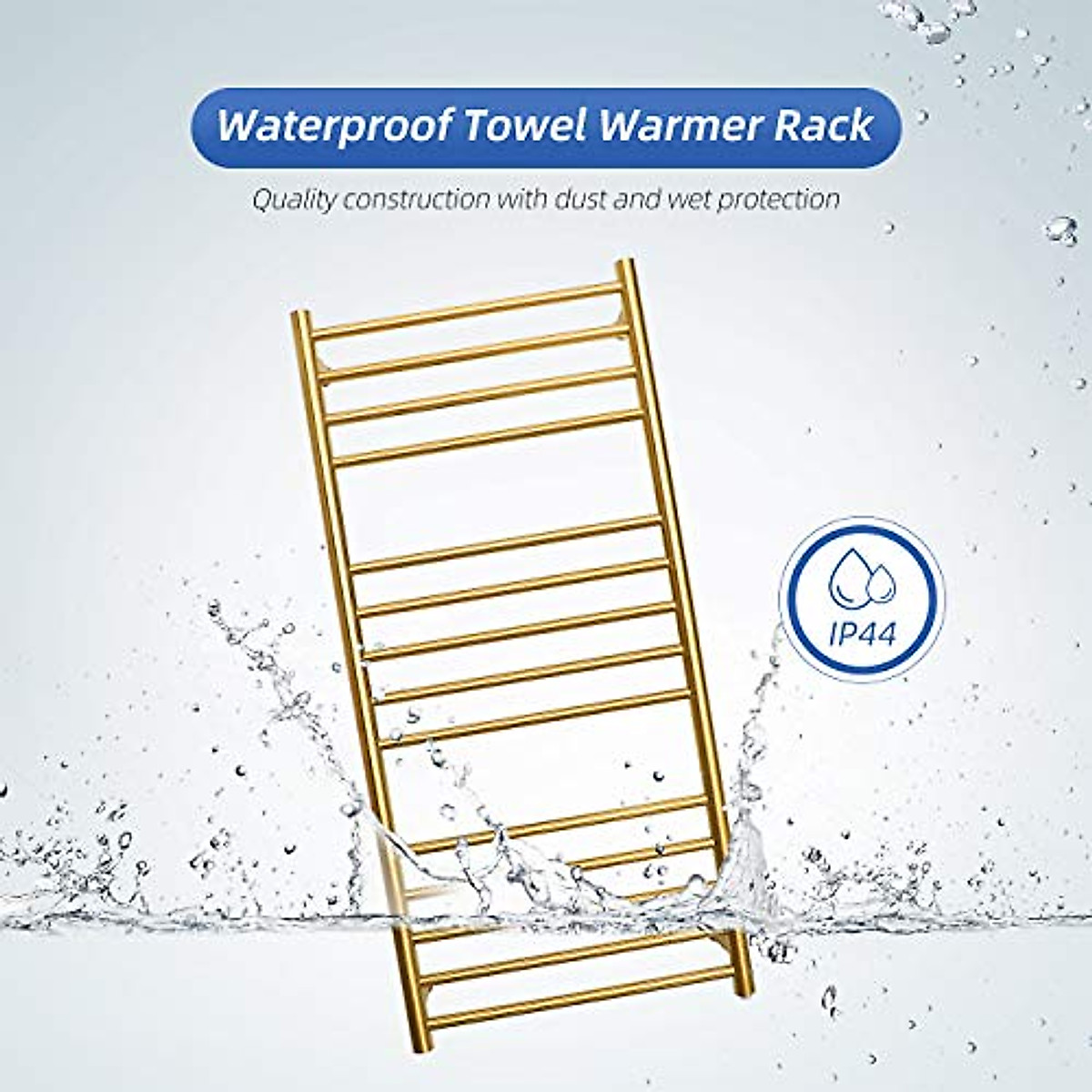 BERGOTO Towel Warmer Rack Home Bathroom 14 Bar Stainless Steel Space Saving Plug-in Wall Mounted Cloth Towel Heated Drying Rack Gold/Black (Gold)