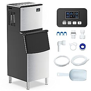 OMTech Commercial Ice Machine - 350lbs/24H, 220lbs Storage, High Efficiency, Air Cooled, Stainless Steel