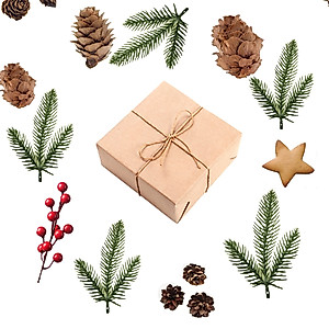 Jylucky 60 PCS Artificial Pine Needles with 3 Branches, 5.9 x 3.9 Inch Pine Twigs Greenery Plants Pine Leaves Needle for Thanksgiving Christmas DIY Garland Wreath Wedding Home Garden Decoration