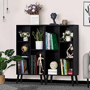 YAHARBO Small Black Narrow Bookshelf,3 Tier Modern Bookcase with Legs,Bookshelves Wood Storage Shelf,Rustic Book Shelves Cube Organizer,Display Bookcase