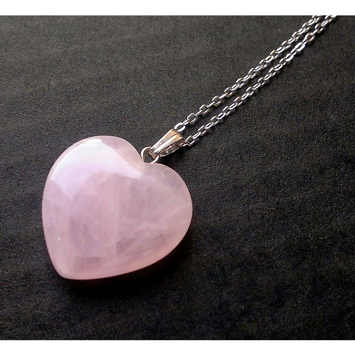 Creative Club 1pc You Are My Only Love Real Natural Pink Rose Quartz Gemstone Large Heart Pendant Necklace Healing Reiki Chakras Energy Rock 18 Inch Stainless Steel Surgical Jewelry GGP8-5