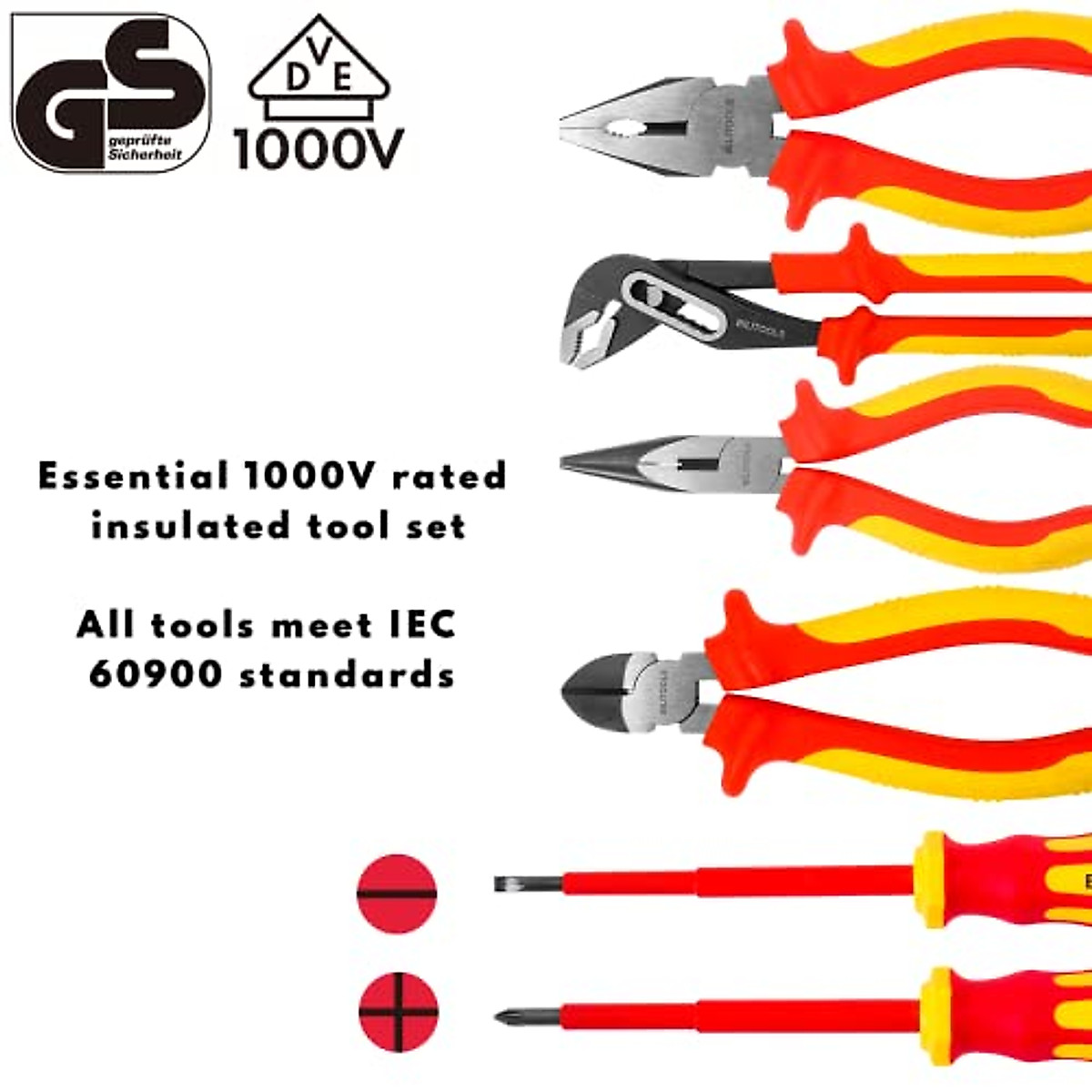 BILITOOLS Insulated Screwdriver & Pliers Set, 1000V Electrical Tools for Electrician Magnetic Phillips Slotted Pozidriv Tips
