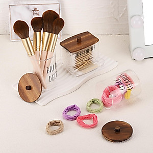 Tbestmax Qtips Holder Dispenser, 10/7 oz Bathroom Container for Cotton Ball Cotton Swabs, Apothecary Jar Organizer for Storage(Wood Lids)