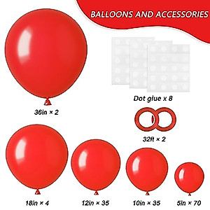 RUBFAC Red Balloons, 146 pcs Different Sizes Pack of 36 18 12 10 5 Inch for Balloon Garland or Balloon Arch as Graduation Wedding Birthday Baby Shower Anniversary Party Decorations