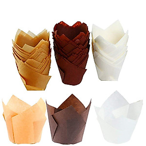 150 Pieces Tulip Baking Paper Cups, Cupcake Muffin Liners Wrappers, Baking Cups Muffin Tins Treat Cups for Weddings, Birthdays, Baby Showers,- 2.5inch (Brown, Natural and White)