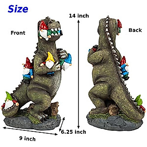 Malister 14 Inch Dinosaur Gnomes Garden Statues for Fall Winter Garden Decor, Garden Gnomes Statues Outdoor Decor, Outdoor Statues for Patio, Lawn, Yard Decorations Outdoor, Housewarming Garden Gifts