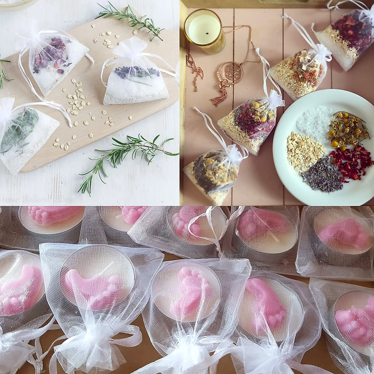 joycraft 50Pcs Organza Bags, 2x3 inch Gift Favor Bags, White Wedding Favor Bags, Jewelry Pouches with Drawstring, Mesh Bags Drawstring for Jewelry, Festival, Makeup, Candy, Desserts