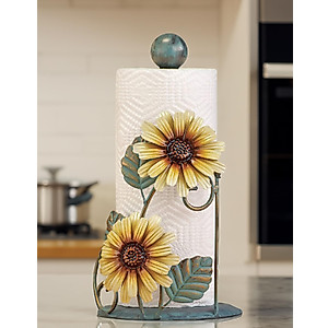 Sunflower-Themed Paper Towel Holder- Indoor Decorative Accent and Practical Accessory for Kitchen & Dining-Beautifully Designed Rustic Farmhouse Stand for Countertops,Complementing Sunflower Dish Sets