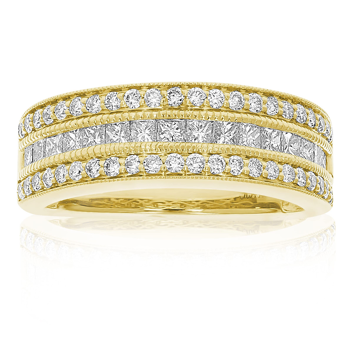 Vir Jewels 1 cttw Princess and Round Diamond Wedding Band with Milgrain 14K Yellow Gold Size 9