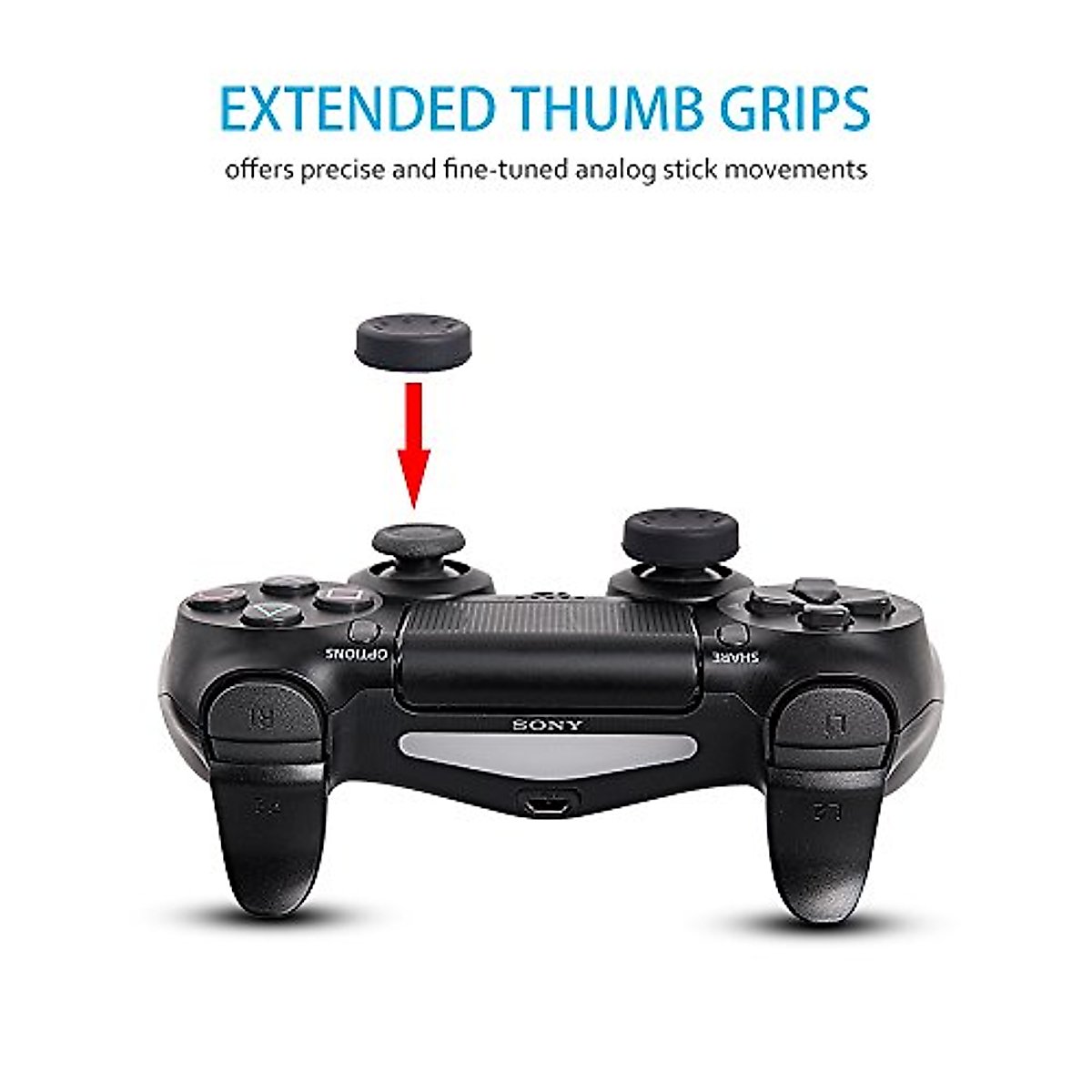 PS4 FPS Games Accessories Kit Anti Slip Silicon Analog Stick Thumb Grips Set with Trigger Extensions for Playstation 4 / Slim/Pro Controller (Black)