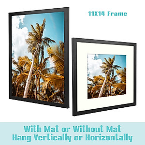 Frametory, 11x14 Picture Frame - Made to Display Pictures 8x10 with Mat or 11x14 Without Mat - Wide Molding - Pre-Installed Wall Mounting Hardware (Black, 2 Pack)