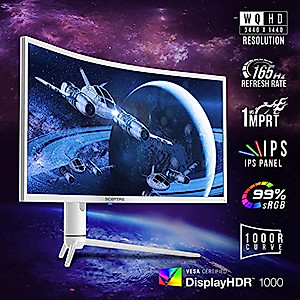 SCEPTRE Nebula White 34" UltraWide 1000R Curved Gaming Monitor 3440 x 1440 up to 165Hz 1ms 99% sRGB Ambient Light Sensor, HDR1000 Height Adjustable 2022 (C345B-QUN168W)