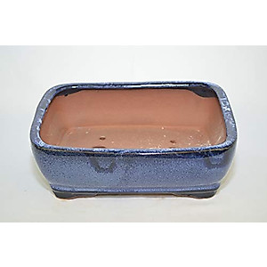 Bonsai Ceramic Pot 8" Blue with 2 Tone Color, Glazed with draining Holes.