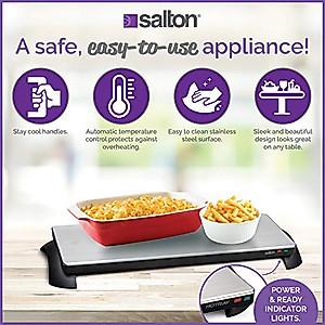 Cordless Warming Tray by Salton | Medium Electric Hot Plate | Cooking, Serving & Warming Tray | 23-3/4” x 7-3/4” Hot Plate