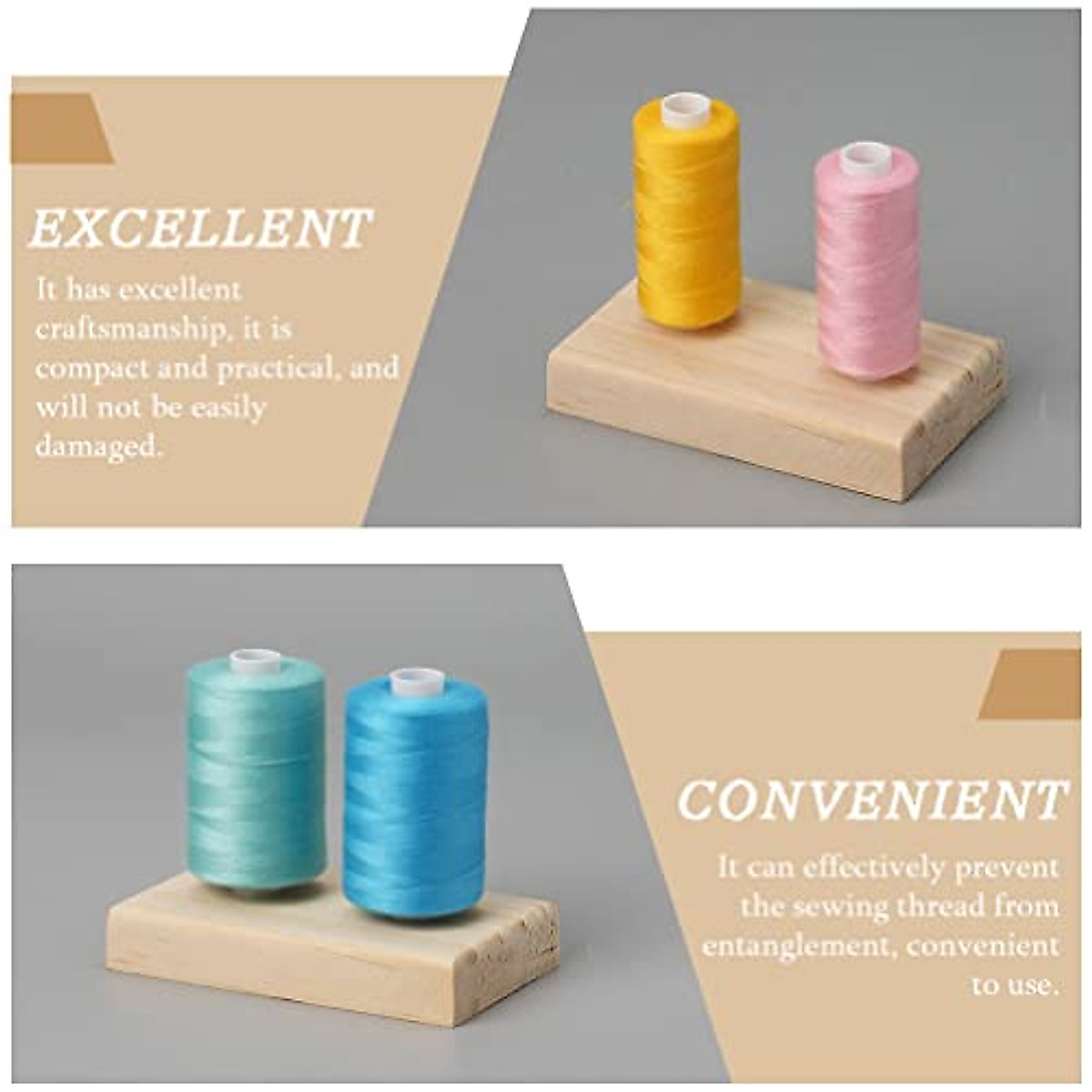 SEWACC 2 Pcs Wooden Thread Holder Embroidery Thread Rack Sewing Wire 2 Spool Stand for Embroidery Quilting and Sewing Thread Organizer