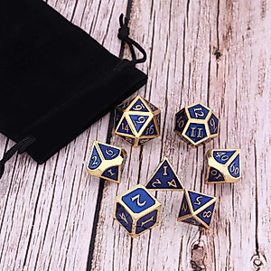 Hestya 7 Pieces Metal Dices Set Game Polyhedral Solid Metal Dice Set with Storage Bag for Role Playing Game Math Teaching