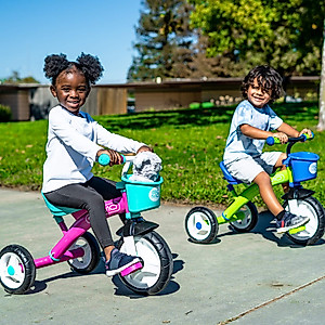 GOMO Kids Tricycles for 2 Year Olds, 3 Year Olds & Kids 1-6, Big Wheels Baby Bike Toddler Bikes - Trikes for Toddlers with Push Handle (Green/Blue)