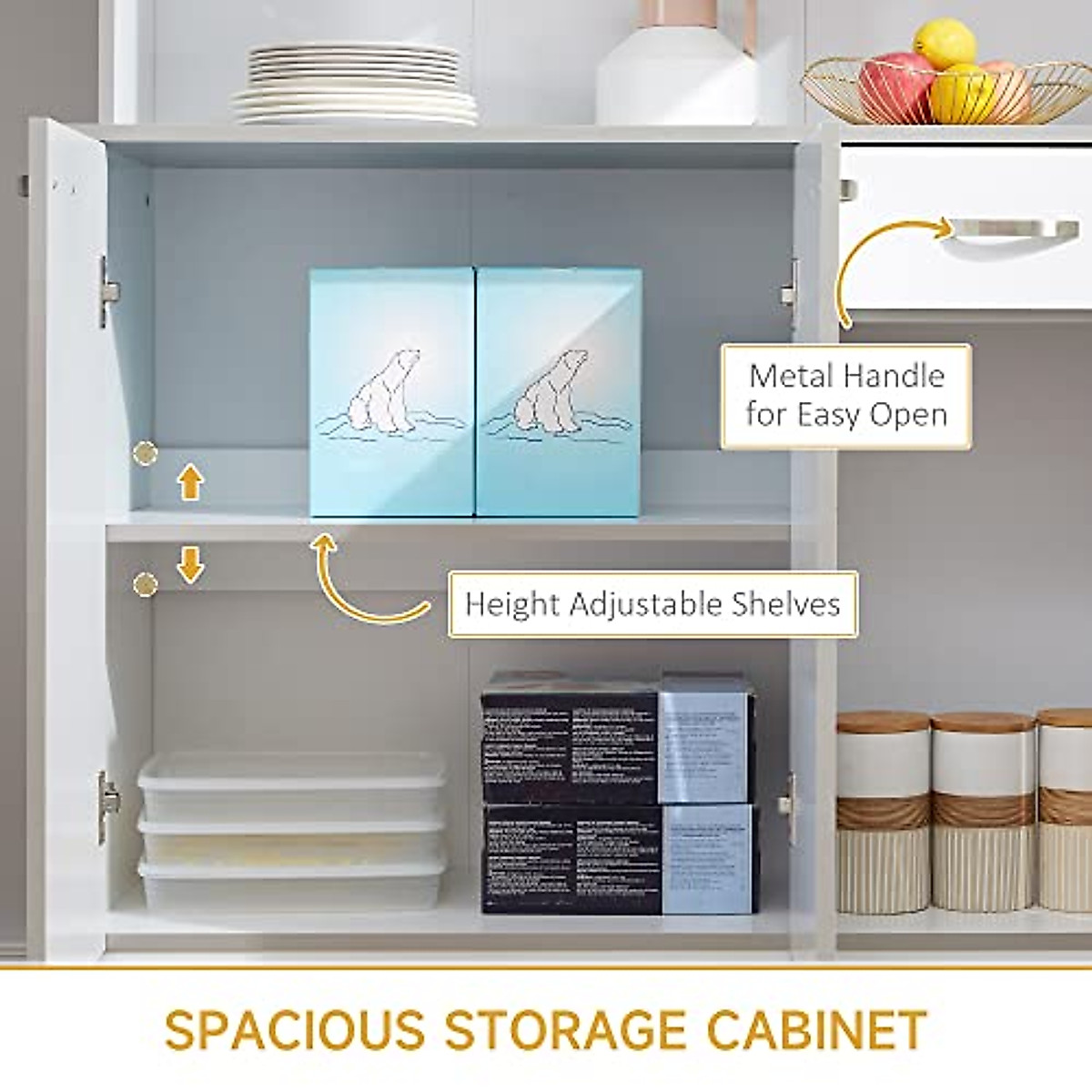 HOMCOM 71" Freestanding Buffet with Hutch, Kitchen Storage Cabinets, Pantry with 6 Doors, 3 Adjustable Shelves, and Drawer for Living Room, White