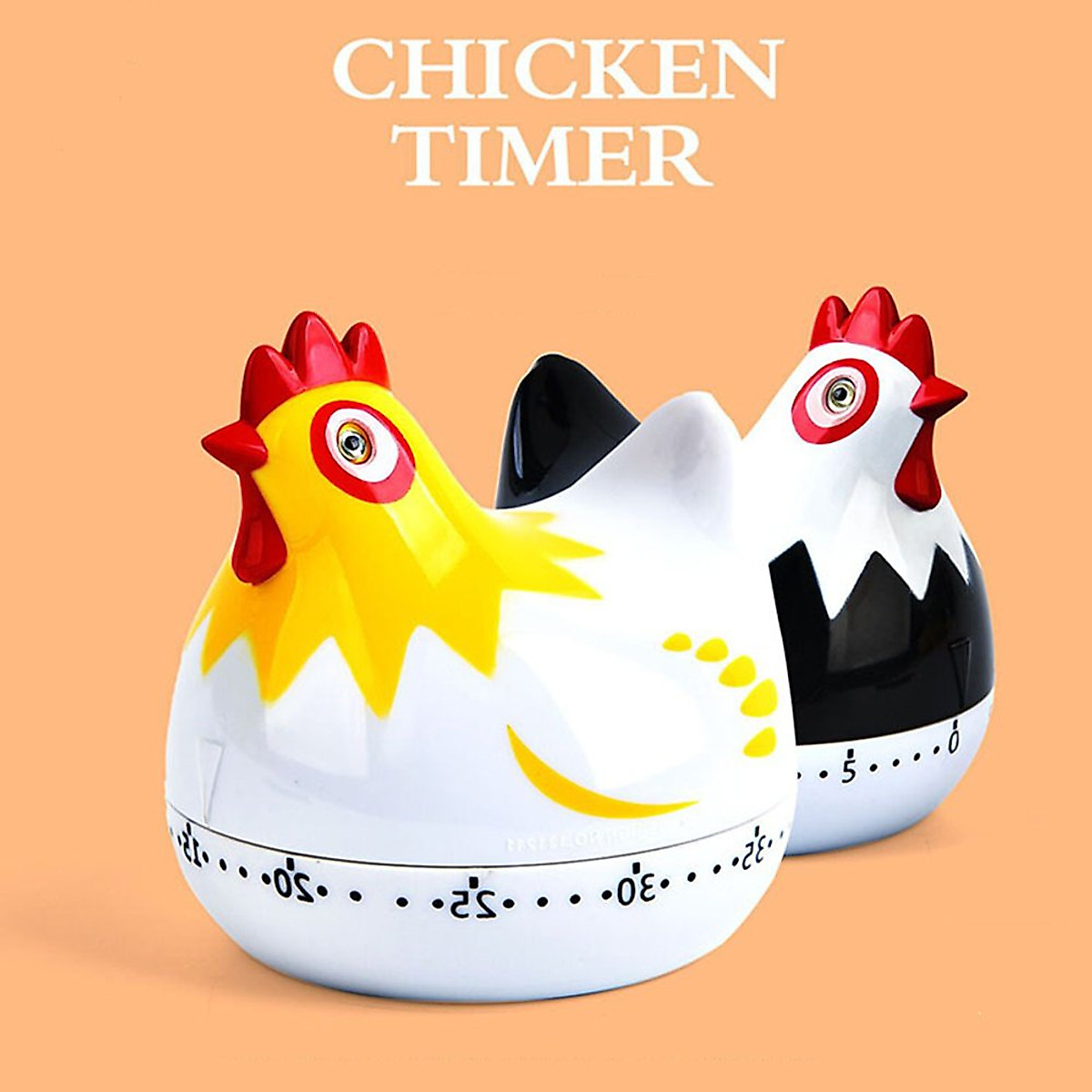 Cartoon Hen Mechanical Timers 60 Minutes Kitchen Cooking Timer Clock Loud Alarm Counters Mini Size Manual Timer for Study (Black)
