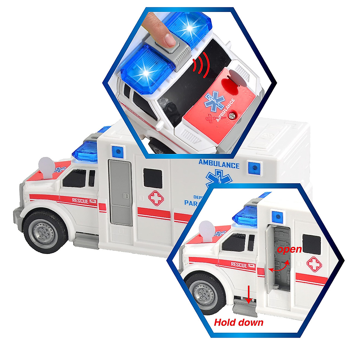 JOYIN 13Pcs Ambulance Toys, City Emergency Truck Toy Set with Fire Truck, Ambulance, Helicopter, Action Figures, Friction Powered Vehicles with Light and Sound, Boys Girls Gifts for 1-8 Years