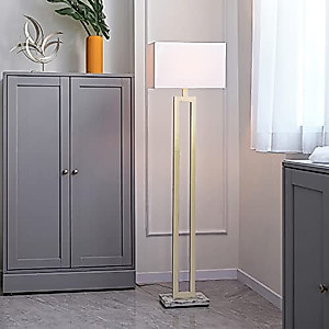 Globe Electric 12273 D'Alessio 58" Floor Lamp, Gold, White Linen Shade, Faux Marble Base, On/Off Socket Rotary Switch, Title 20 LED Bulb Included