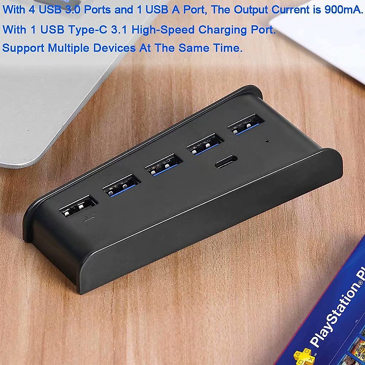 5 Port USB Hub for PS5, Megadream High-Speed Expansion Hub Charger Splitter Adapter with 4 USB + 1 USB Charging Port + 1 Type C Port, Compatible with Playstation 5 Dualsence Game Console