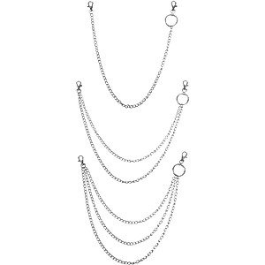 3 Pieces Jeans Chains Wallet Chain Pocket Chain Belt Chains Hip Hop Pants Chain with Lobster Claw Clasps for Keys, Wallet, Jeans Pants Belt Loop Purse Handbag (Silver)