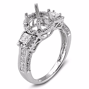 Dazzlingrock Collection 1.20 Carat (Ctw) 14k Round & Princess Diamond Women Bridal Semi Mount Engagement Ring (No Center Stone), White Gold, Size 7.5