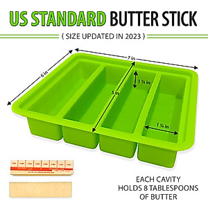 US Standard Butter Stick Size - 8 oz Silicone Butter Mold with Lid - Easy Butter Spread Holder for Homemade Butter, Herbal Butter, Candy Bars - BPA Free