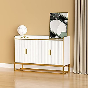 JURMALYN White Sideboard Mid Century Modern Buffet Cabinet Kitchen Storage with Door Adjustable Shelf for Dining Room Living Room Kitchen Farmhouse