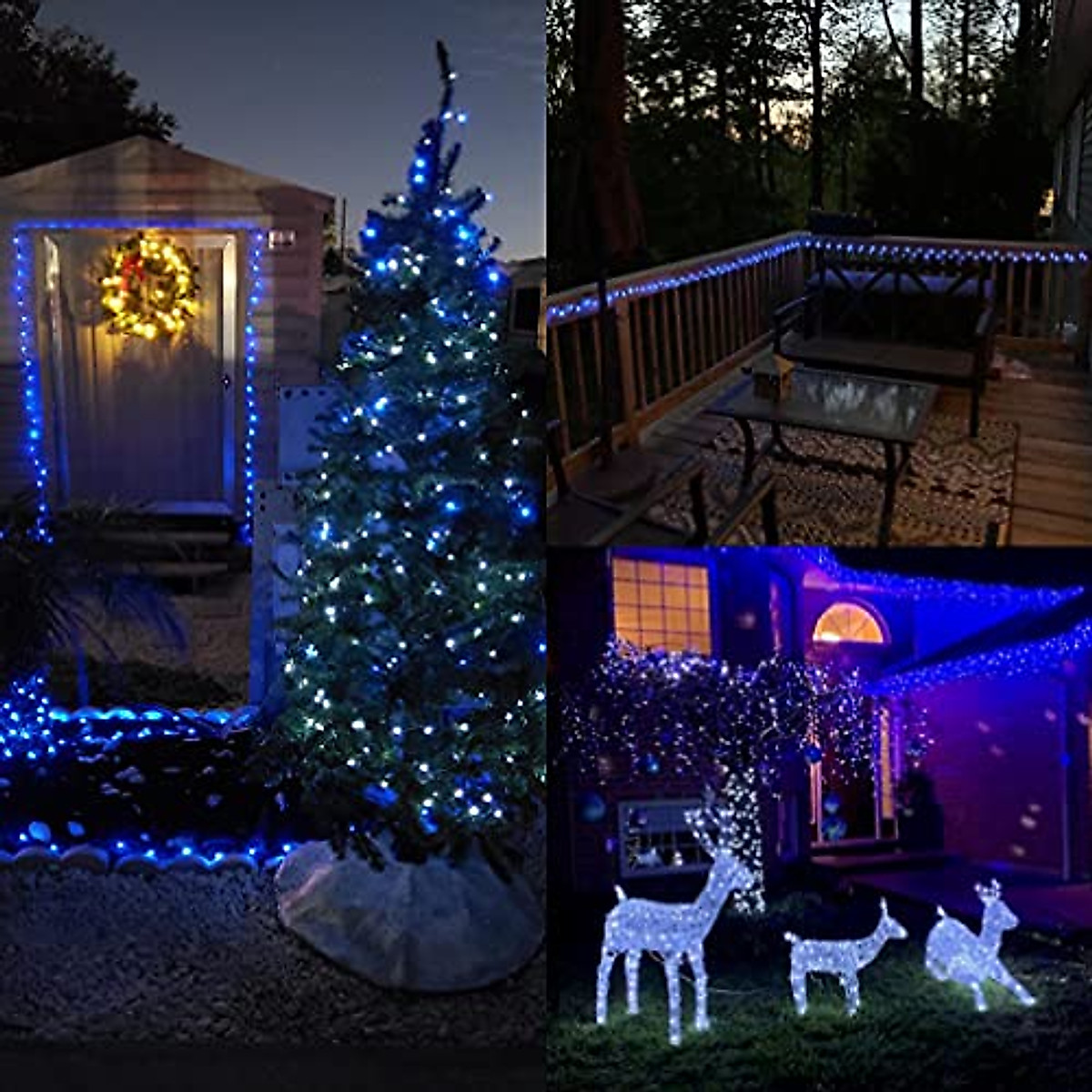 QITONG 2 Pack Upgraded PVC Solar Fairy Lights, Each 33ft 100 LED Blue Solar Lights Outdoor Waterproof, 8 Modes Twinkle Mini String Lights for Garden Yard Patio Fence Christmas Decorations