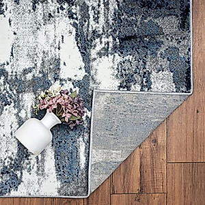 LUXE WEAVERS Cambridge Collection Modern Blue 5x7 Distressed Abstract Area Rug