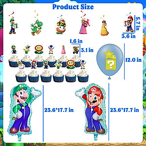 Mario Party Supplies Birthday Party Favors Super Mario Bros Birthday Decorations Include Banners, Backdrop,Tablecloth, Balloons, Cake Decoration, Cupcake Toppers, Hanging Swirls