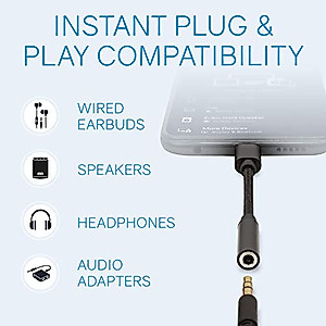 Realm USB C to 3.5mm Headphone Jack Adapter, 3.5mm Audio Adapter, Type C to 3.5mm Aux Adapter, Black (RLMA9BK)