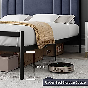 Homhougo Twin Bed Frame, Platform Bed Frame with Velvet Headboard, Heavy Duty Metal Bed Frame with 15 Strong Slats Support, Box Spring Optional, Easy Assembly, Grey