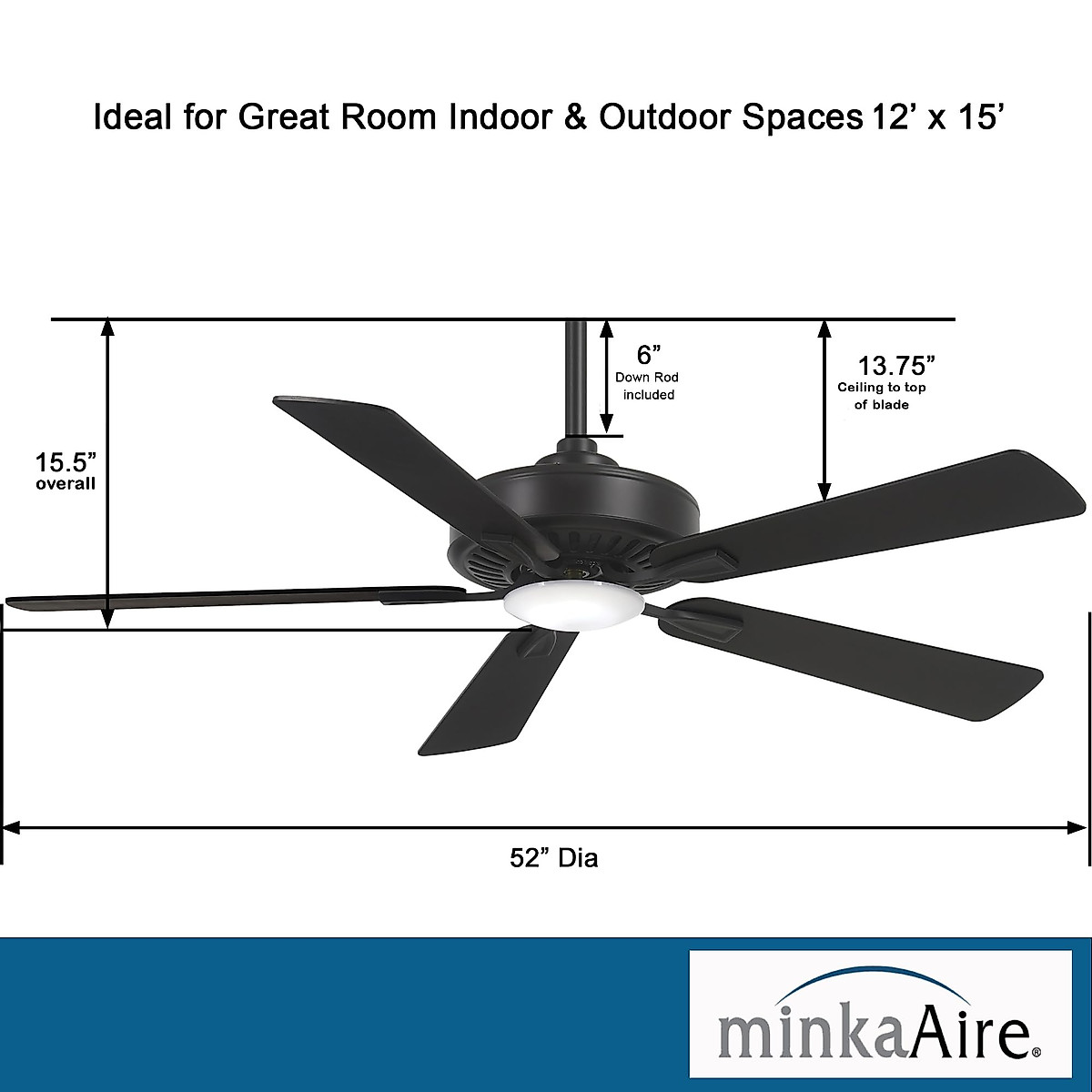 Minka-Aire F556L-CL Contractor Plus 52 Inch Ceiling Fan with Integrated 16W LED Light in Coal Finish