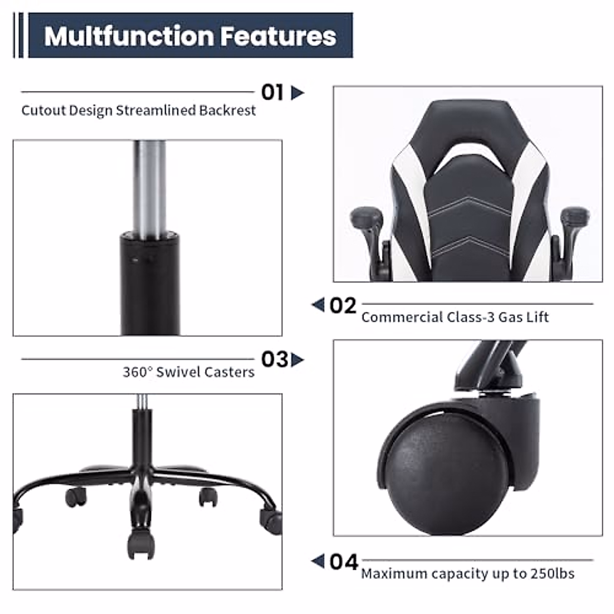 Computer Gaming Chair High Back, Ergonomic Office Seat with Flip-up Armrest, Wheeled Video Gamchair for Adults
