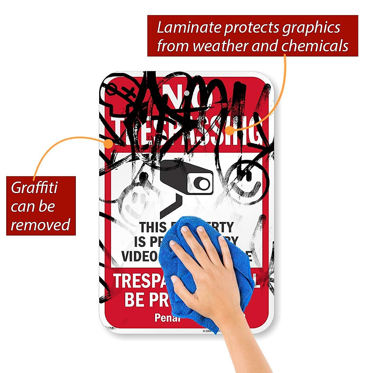 SmartSign "No Trespassing - Property Protected by Video Surveillance, Trespassers Prosecuted" Official California Sign | 12" x 18" Aluminum