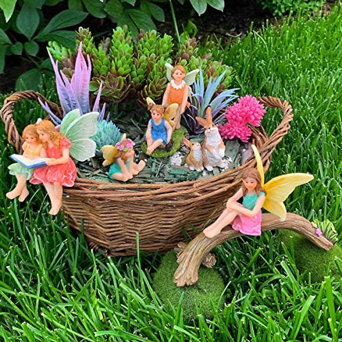 Mood Lab Fairy Garden - Miniature Family Kit Figurines & Accessories - Fairies Statue Set of 6 pcs - Outdoor or House Decor