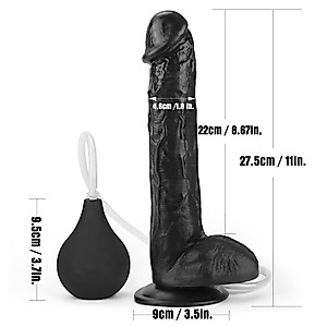 Squirting Dildo Black Dildo, lovetoy 11" Realistic Squirting Dildo Ejaculating Dildo with Enema Bulb Removable, Adult Sex Toy Big Anal Dildo Strap on Thick Huge Large Dildo Suction Cup Dildo Butt Plug