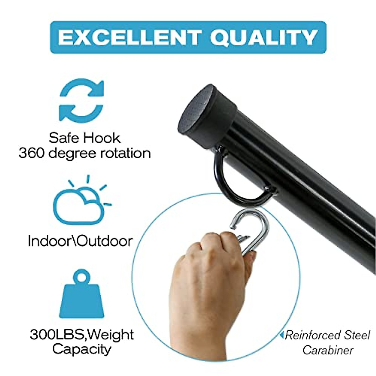 HCY Hammock Chair Stand, C Stand Hanging Hammock Stand Only Heavy Duty Steel Weather Resistant 360 Degree Rotation Hammock Air Porch Swing Chair, Porch Garden Patio (Black), 44inch(L)x87inch(H)