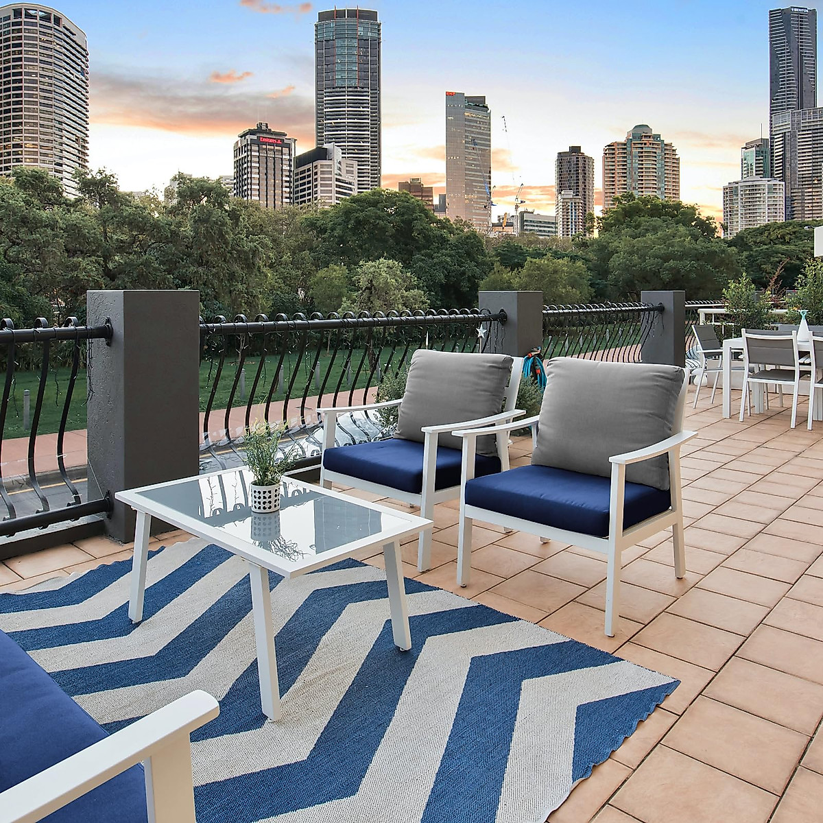 Dmsky Patio Chair Cushion,19 x 19 x 3.7 Inch Outdoor Chair Cushions for Patio Furniture,Waterproof Seat Cushions with Ties, Garden Sofa Couch Chair Pads with Handle Set of 4(Blue)