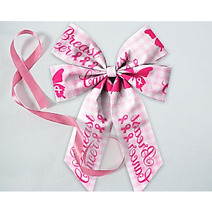 Breast Cancer Awareness Fabric Decor Ribbons Pink White Plaid Burlap Linen Ribbons for Breast Cancer Charity Party Hanging Decoration Gift Wrapping Indoor Outdoor Craft Supplies, 2.5 Inch * 10 Yards