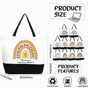 10 Pcs Employee Appreciation Gifts Teacher Tote Bags Bulk Rainbow Canvas Bag Inspirational Quotes with Zipper Thank You Gifts Inspirational Gifts for Women Teacher Coworker